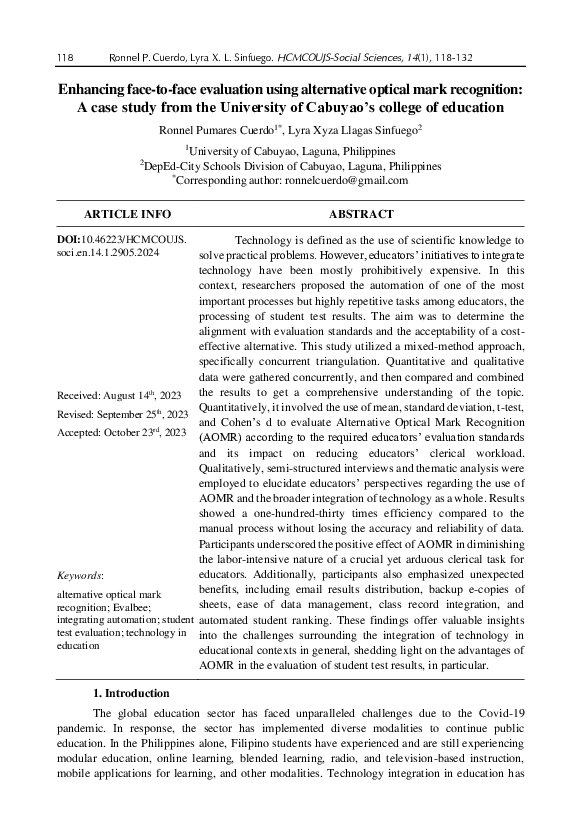 (PDF) Enhancing face-to-face evaluation using alternative optical mark ...
