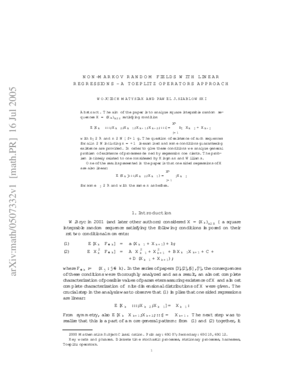 (PDF) Non-Markov random fields with linear regressions - a Toeplitz operators approach