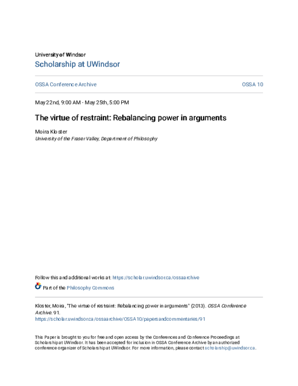 (PDF) The virtue of restraint: Rebalancing power in arguments