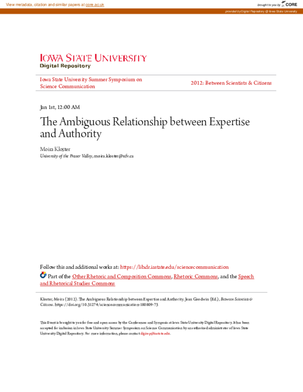 (PDF) The Ambiguous Relationship between Expertise and Authority