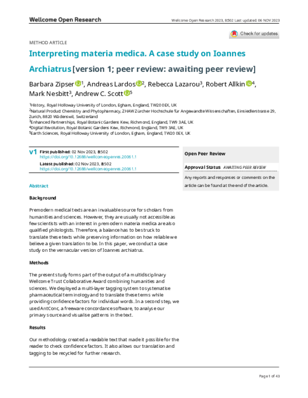 (PDF) Interpreting materia medica. A case study on Ioannes Archiatrus