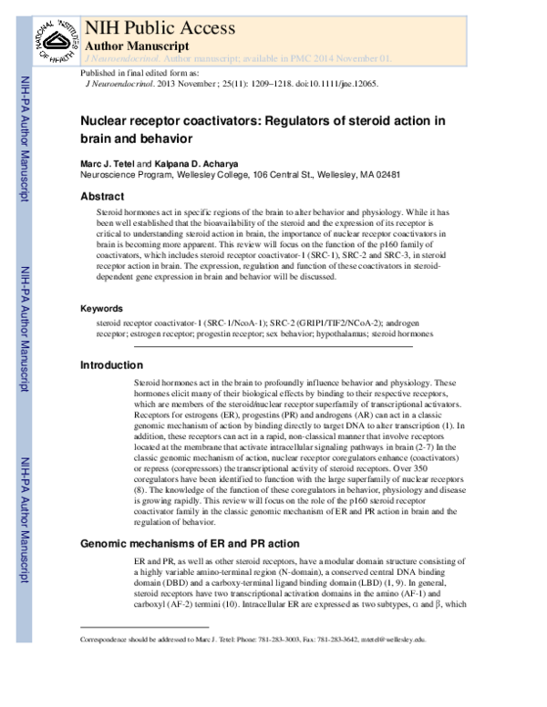 (PDF) Nuclear Receptor Coactivators: Regulators of Steroid Action in ...
