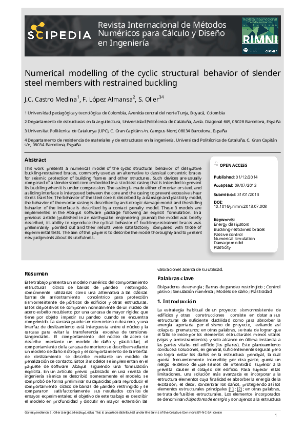 (PDF) Numerical modelling of the cyclic structural behavior of slender ...