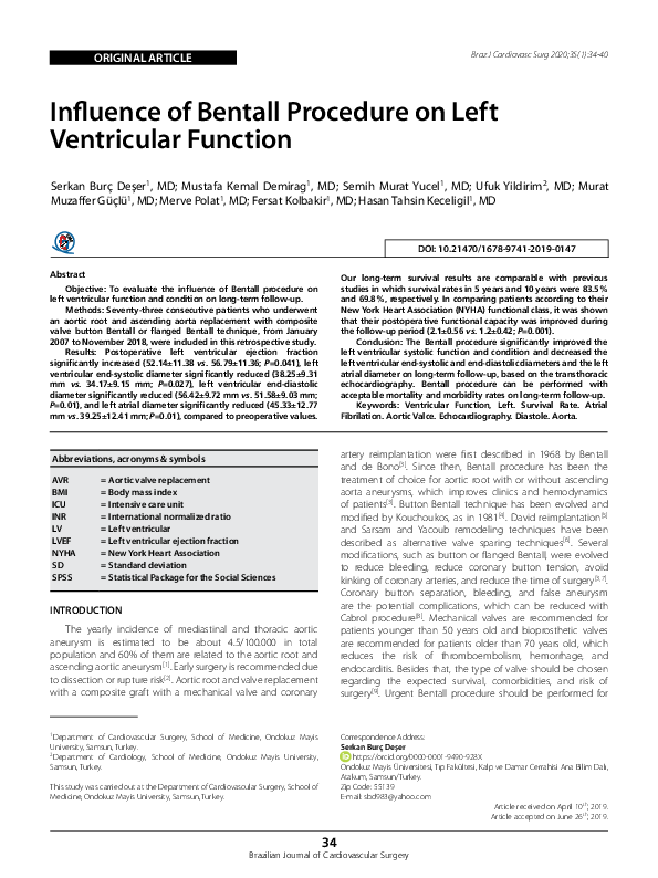 (PDF) Influence of Bentall Procedure on Left Ventricular Function