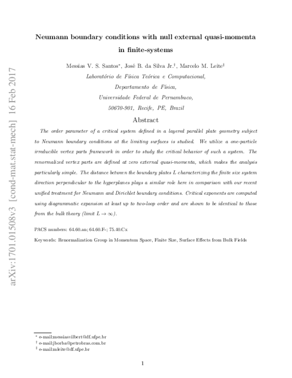 (PDF) Neumann boundary conditions with null external quasi-momenta in finite systems