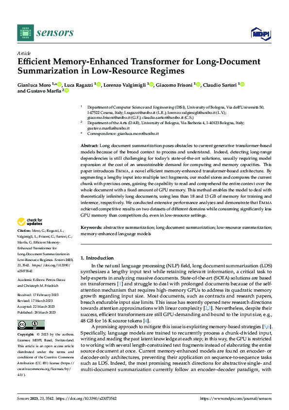 (PDF) Efficient Memory-Enhanced Transformer for Long-Document Summarization in Low-Resource Regimes