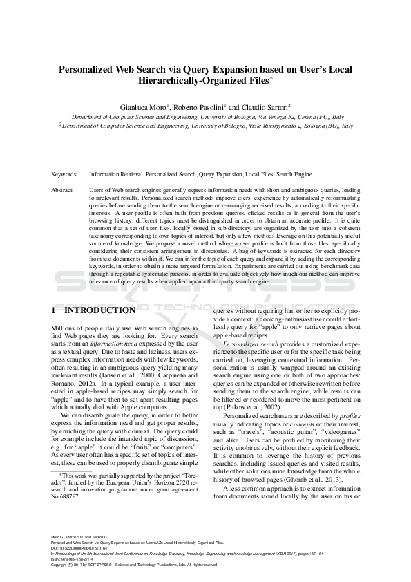 (PDF) Personalized Web Search via Query Expansion based on User’s Local ...