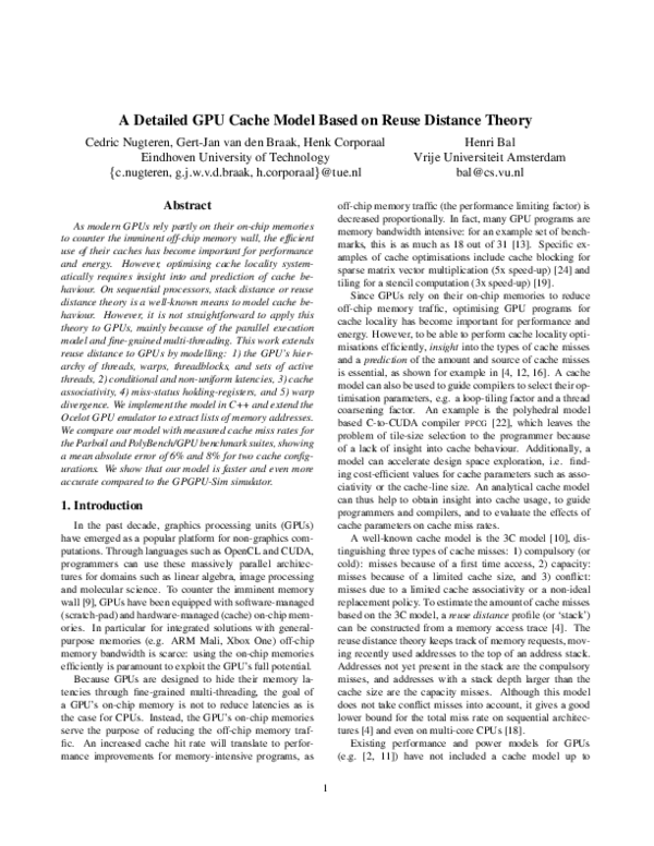 (PDF) A detailed GPU cache model based on reuse distance theory