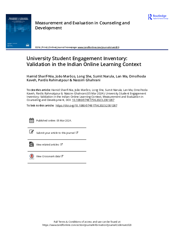 (PDF) University Student Engagement Inventory: Validation in the Indian ...