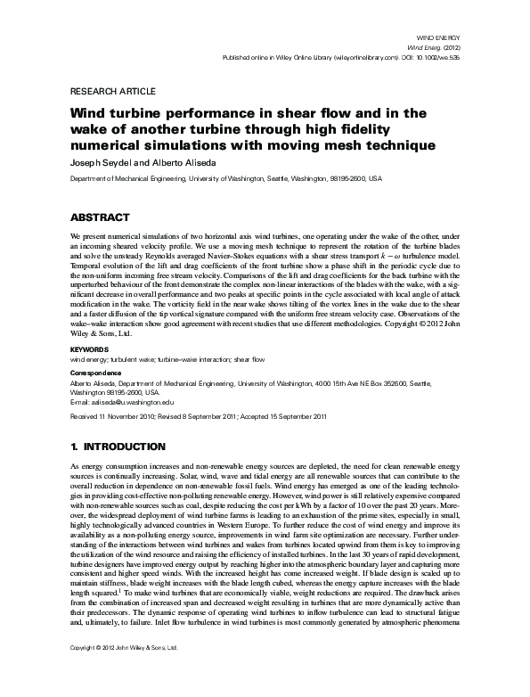(PDF) Wind turbine performance in shear flow and in the wake of another ...