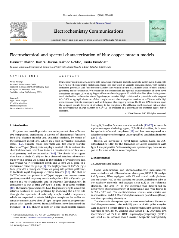 (PDF) Electrochemical and spectral characterization of blue copper ...