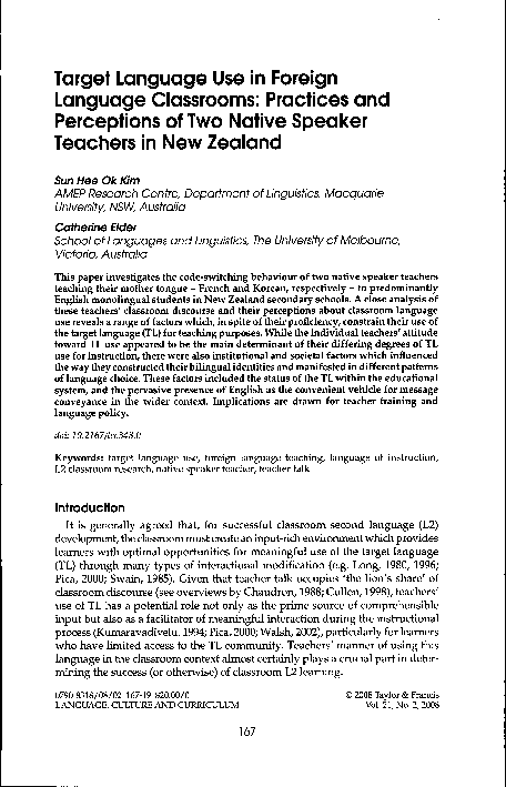 (PDF) Target Language Use in Foreign Language Classrooms: Practices and ...