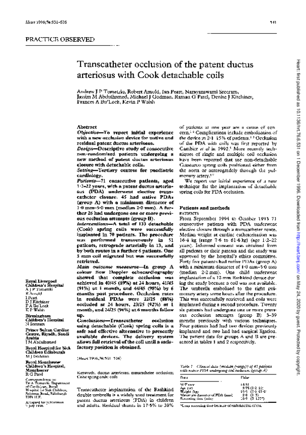 (PDF) Transcatheter occlusion ofthepatentductus arteriosus ...