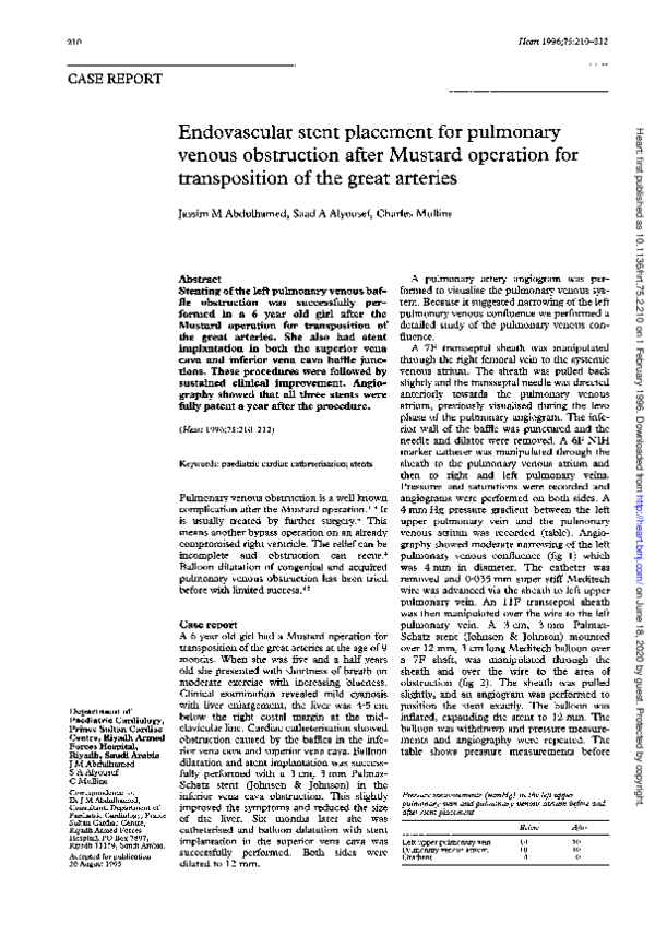 (PDF) Endovascular stent placement for pulmonary venous obstruction ...