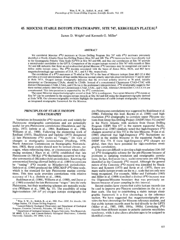 (PDF) Miocene Stable Isotope Stratigraphy, Site 747, Kerguelen Plateau