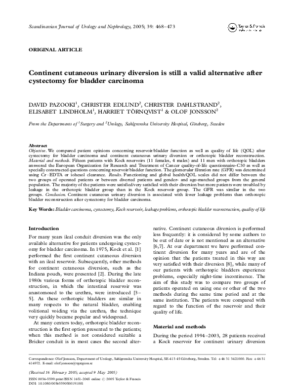 (PDF) Continent cutaneous urinary diversion is still a valid ...