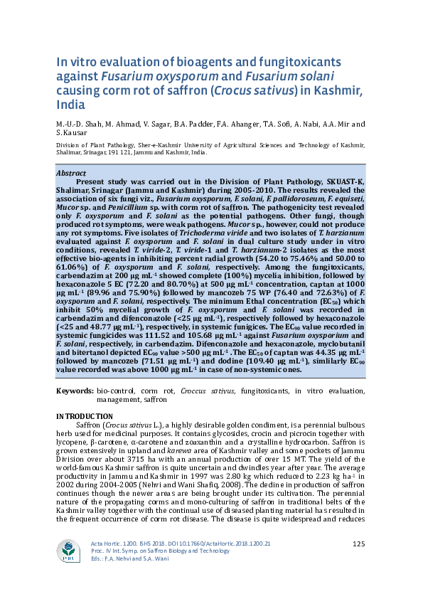 (PDF) In vitro evaluation of bioagents and fungitoxicants against Fusarium oxysporum and ...