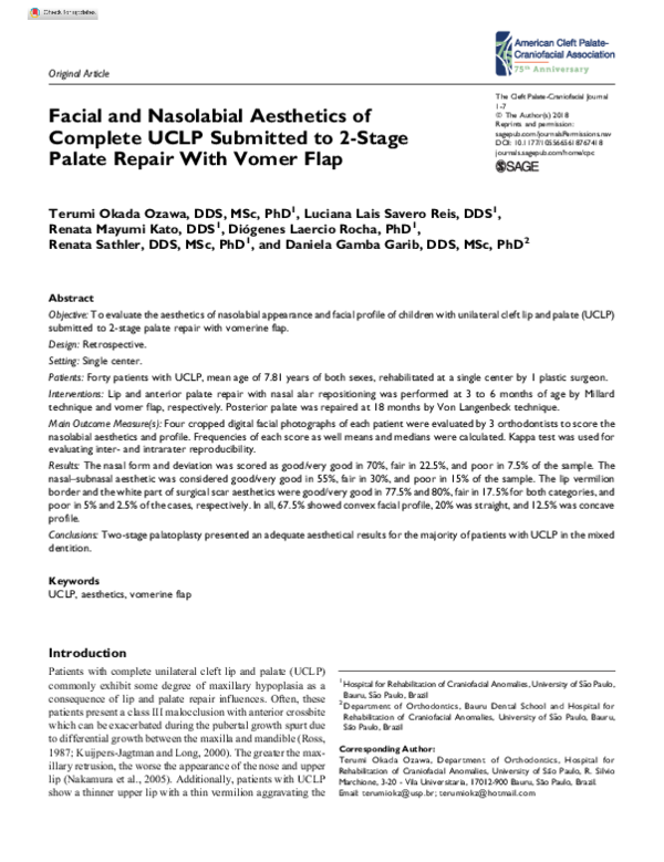 (PDF) Facial and Nasolabial Aesthetics of Complete UCLP Submitted to 2 ...