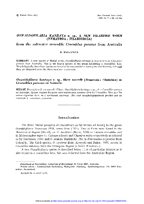 (PDF) Oswaldofilaria kanbayan. sp., a new filarioid worm (Nematoda ...