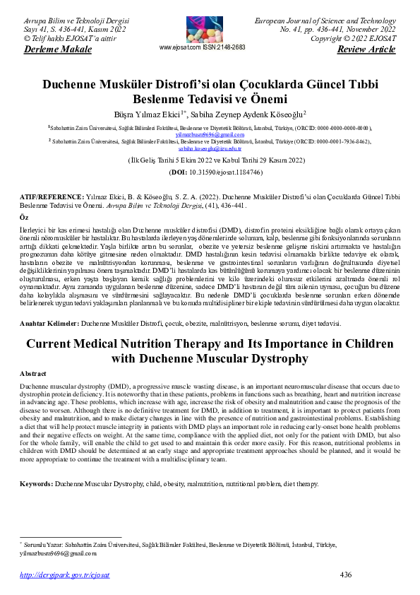 (PDF) Duchenne Musküler Distrofi’si olan Çocuklarda Güncel Tıbbi ...