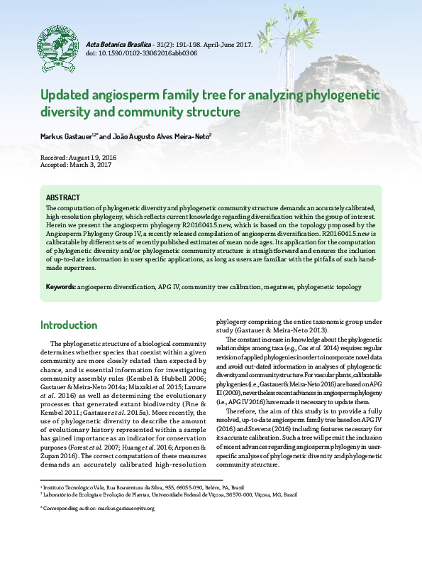(PDF) Updated angiosperm family tree for analyzing phylogenetic ...