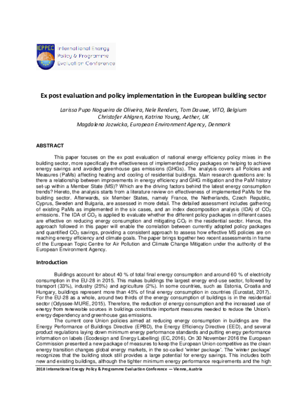 (PDF) Ex post evaluation and policy implementation in the European ...