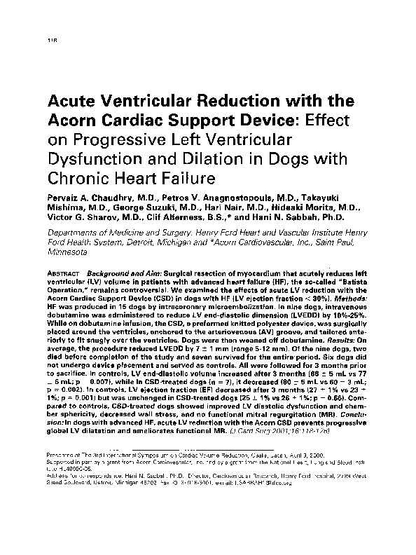 (PDF) Acute Ventricular Reduction with the Acorn Cardiac Support Device ...