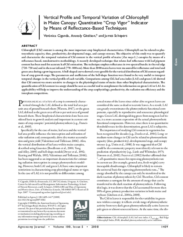 (PDF) Vertical Profile and Temporal Variation of Chlorophyll in Maize ...