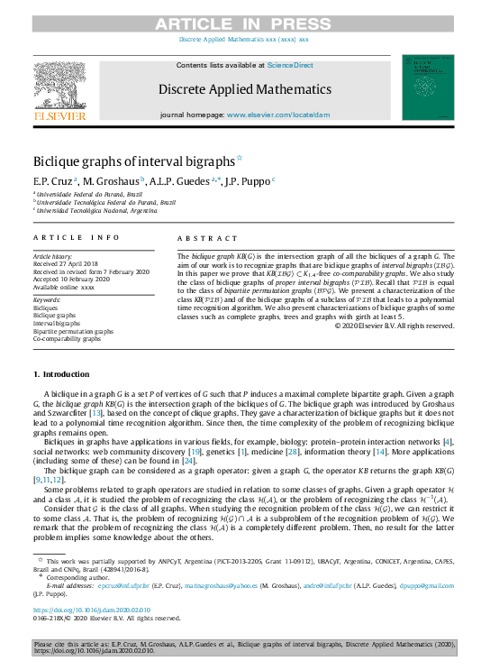 (PDF) Biclique graphs of interval bigraphs