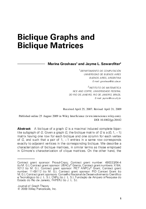 (PDF) Biclique graphs and biclique matrices