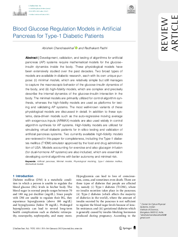 (PDF) Blood Glucose Regulation Models in Artificial Pancreas for Type-1 ...