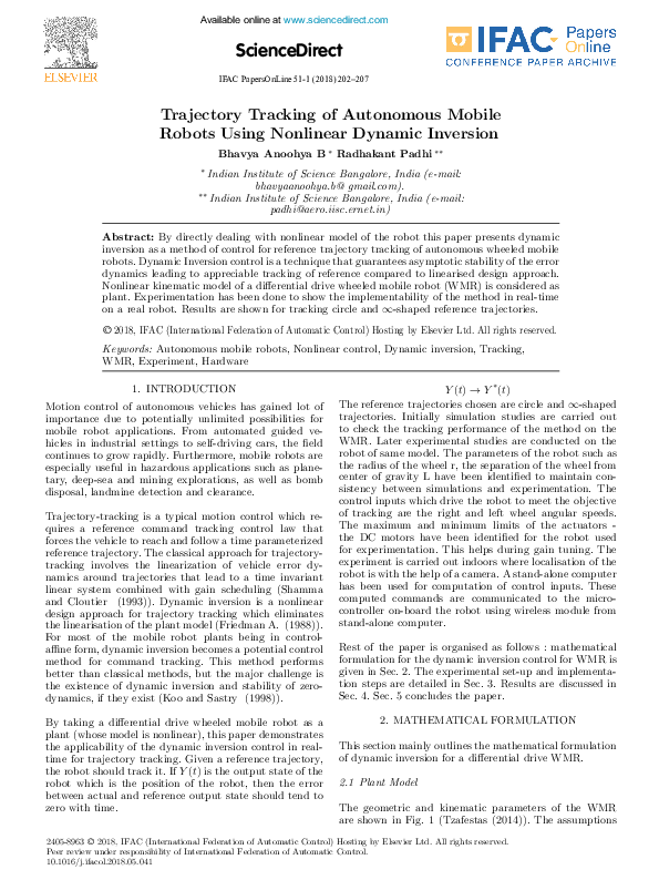 (PDF) Trajectory Tracking of Autonomous Mobile Robots Using Nonlinear ... (PDF) Trajectory Tracking of Autonomous Mobile Robots Using Nonlinear ...