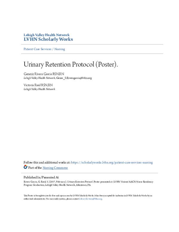 (PDF) Urinary Retention Protocol (Poster) | Genesis Garcia - Academia.edu