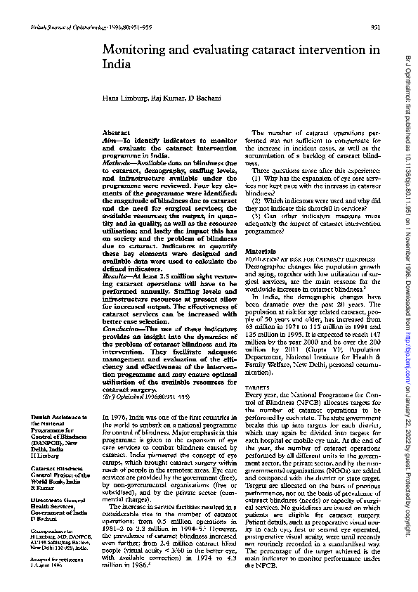 (PDF) Monitoring and evaluating cataract intervention in India