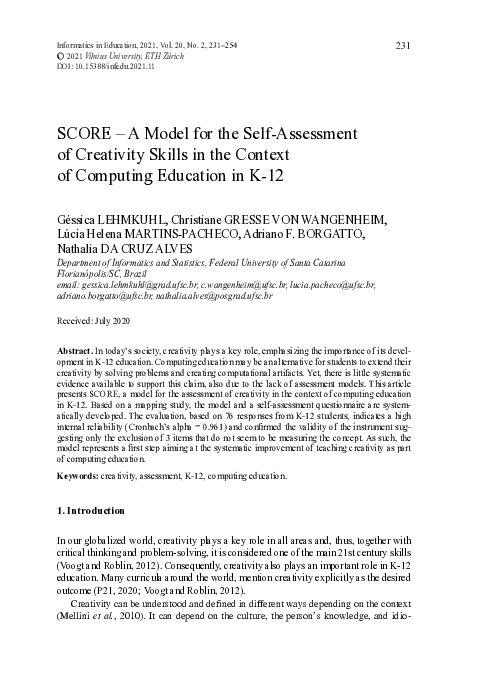 (PDF) SCORE – A Model for the Self-Assessment of Creativity Skills in ...
