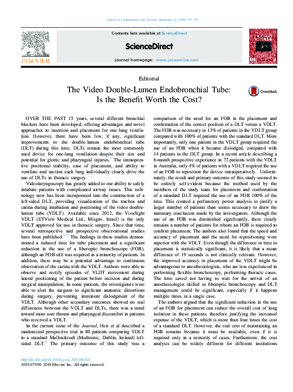 (PDF) The Video Double-Lumen Endobronchial Tube: Is the Benefit Worth ...