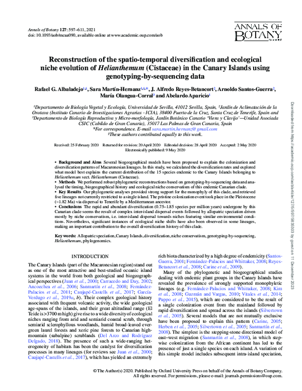 (PDF) Reconstruction of the spatio-temporal diversification and ecological niche evolution ...