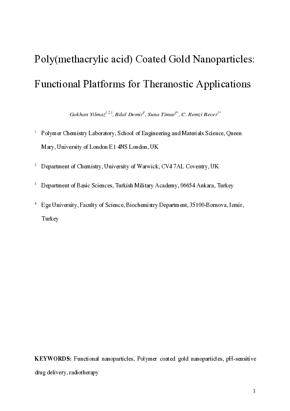 (PDF) Poly(methacrylic acid)-Coated Gold Nanoparticles: Functional ...