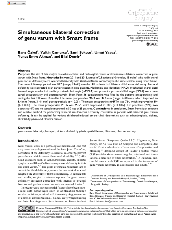 (PDF) Simultaneous bilateral correction of genu varum with Smart frame