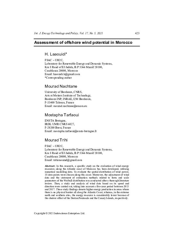 (PDF) Assessment of Offshore Wind potential in Morocco
