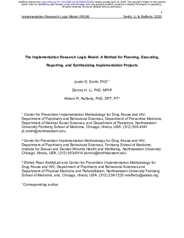 (PDF) The Implementation Research Logic Model: A Method for Planning ...