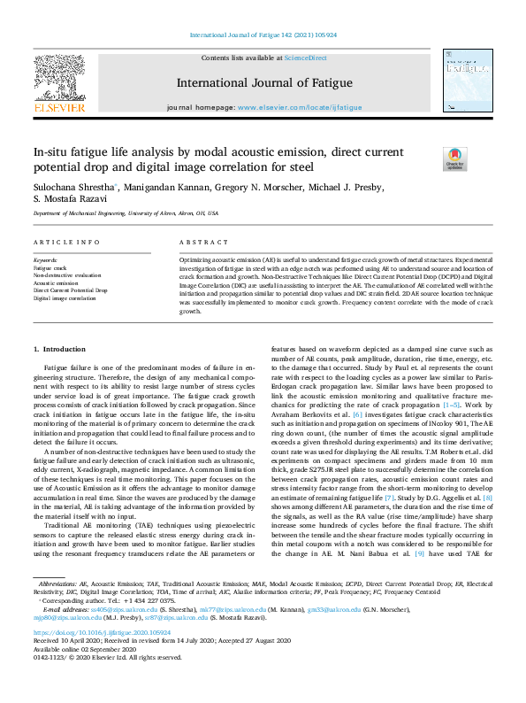 (PDF) In-situ fatigue life analysis by modal acoustic emission, direct ...