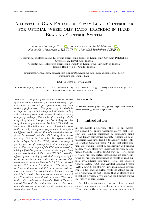 (PDF) Adjustable Gain Enhanced Fuzzy Logic Controller for Optimal Wheel Slip Ratio Tracking in ...