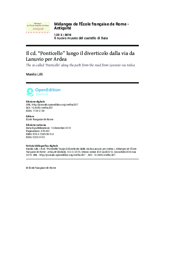 (PDF) The so-called ‘Ponticello’ along the path from the road from ...