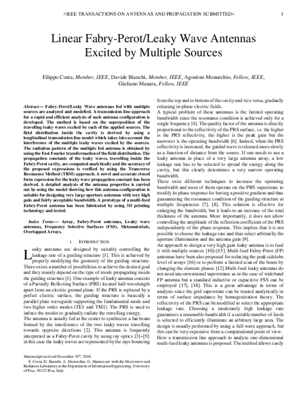 (PDF) Linear Fabry-Perot/Leaky-Wave Antennas Excited by Multiple Sources