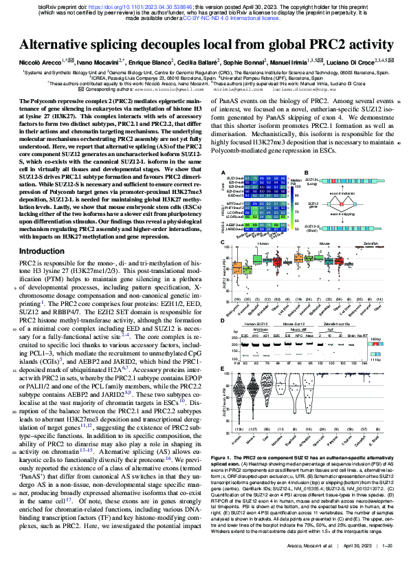 Pdf Alternative Splicing Decouples Local From Global Prc2 Activity