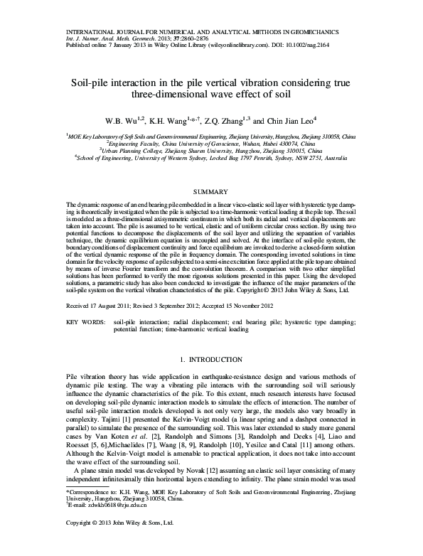 (PDF) Soil‐pile interaction in the pile vertical vibration considering ...