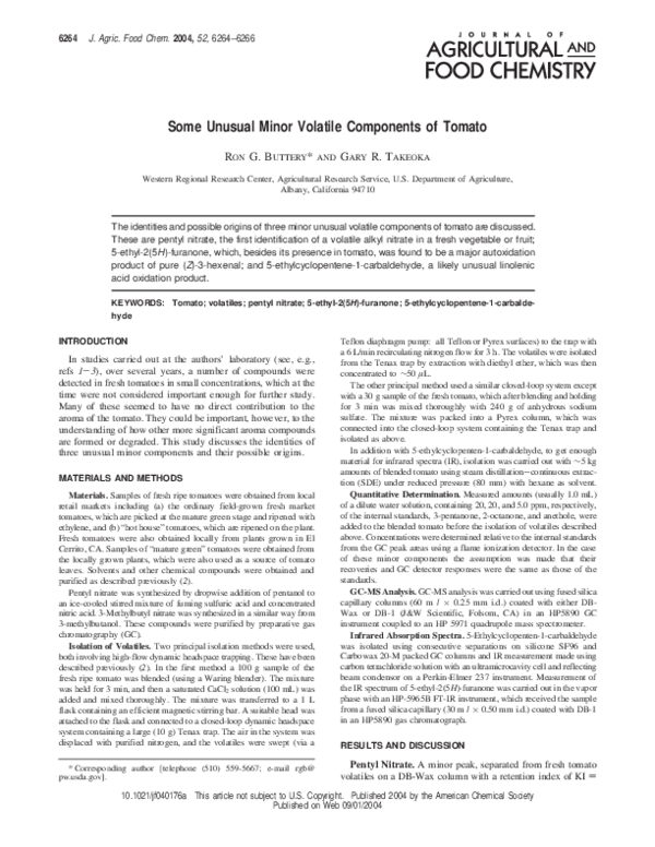 (PDF) Some Unusual Minor Volatile Components of Tomato