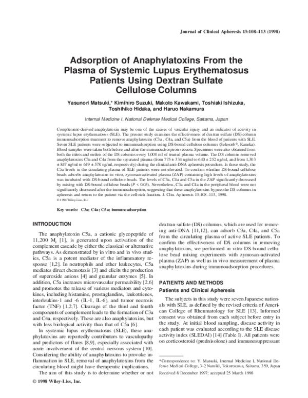(PDF) Adsorption of anaphylatoxins from the plasma of systemic lupus erythematosus patients ...