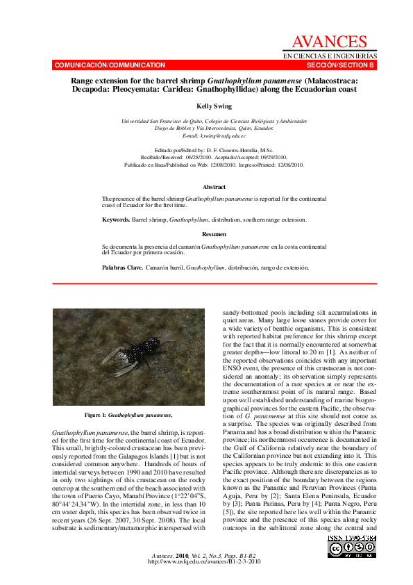 (PDF) Range extension for the barrel shrimp Gnathophyllum panamense ...